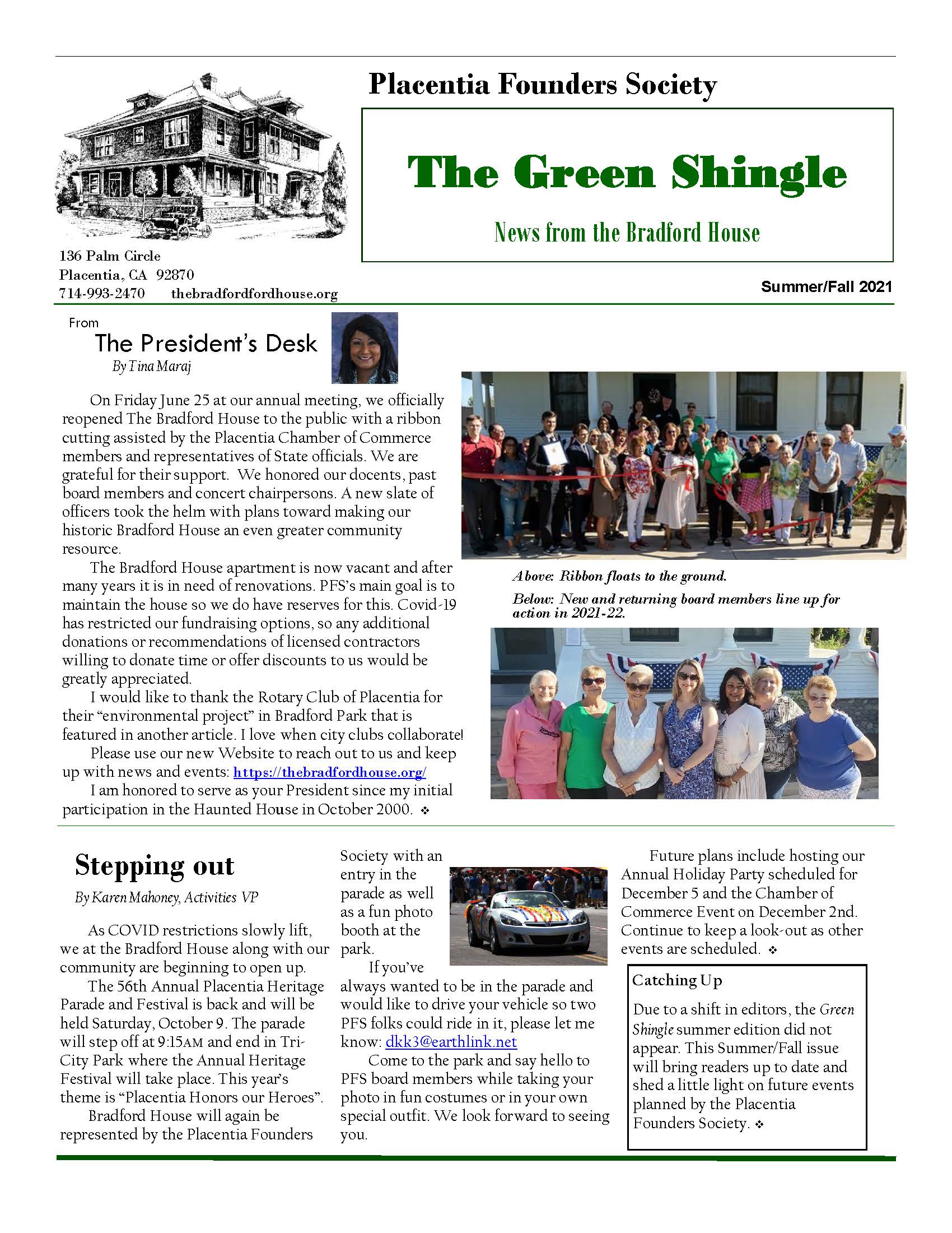 The Bradford House Newsletters | The Bradford House